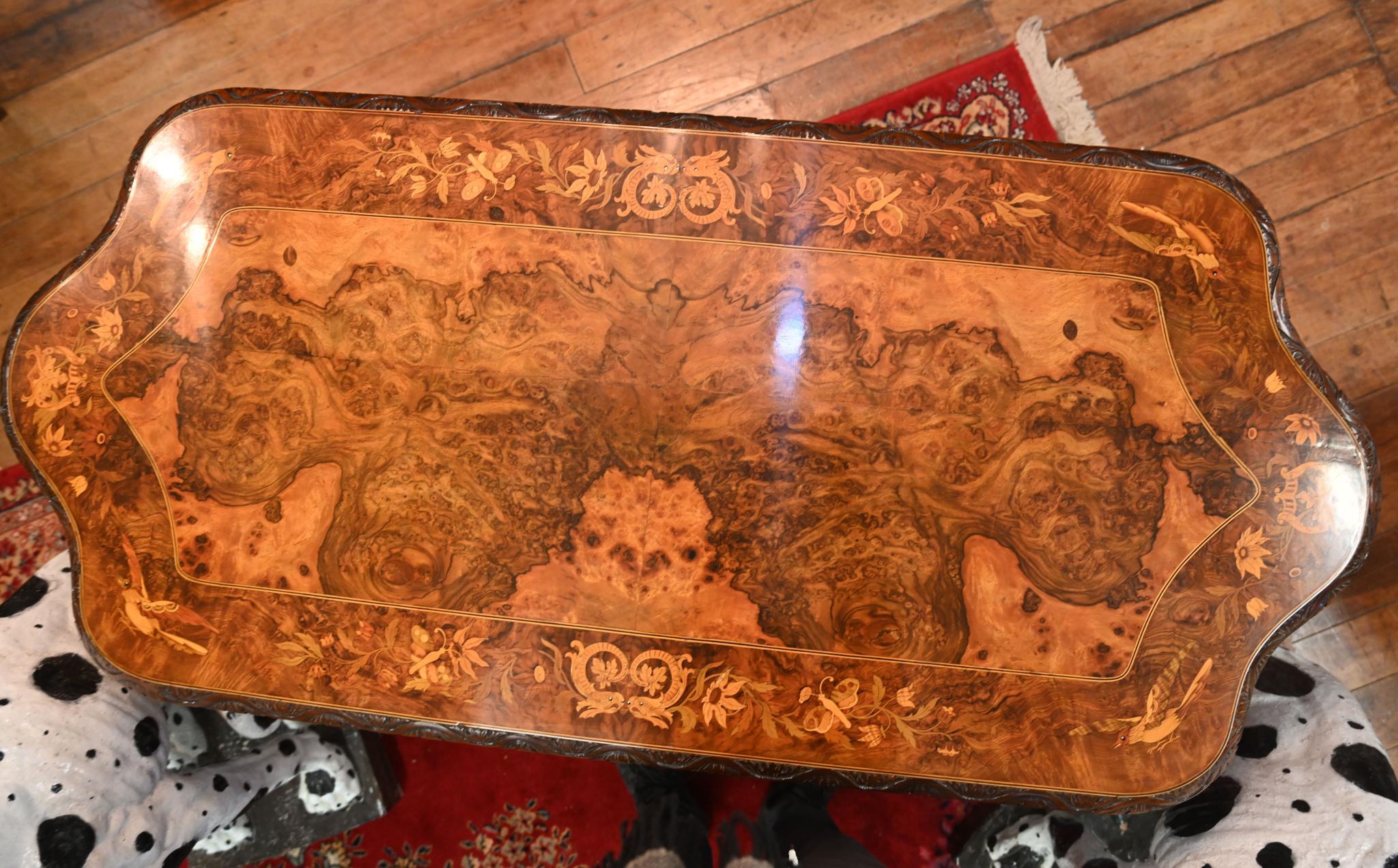 Carved Italian Hall Table Walnut Inlay Sea Serpent Base 1860 For Sale ...