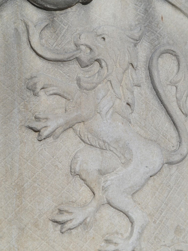 Carved Italian Limestone Plaque with Rampant Lion at 1stDibs