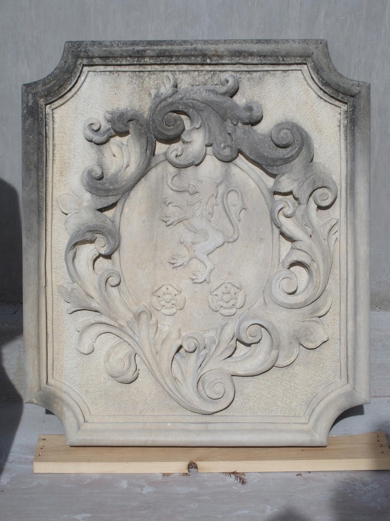 Carved Italian Limestone Plaque with Rampant Lion at 1stDibs