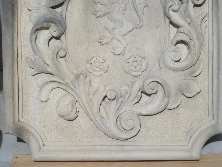 Carved Italian Limestone Plaque with Rampant Lion at 1stDibs