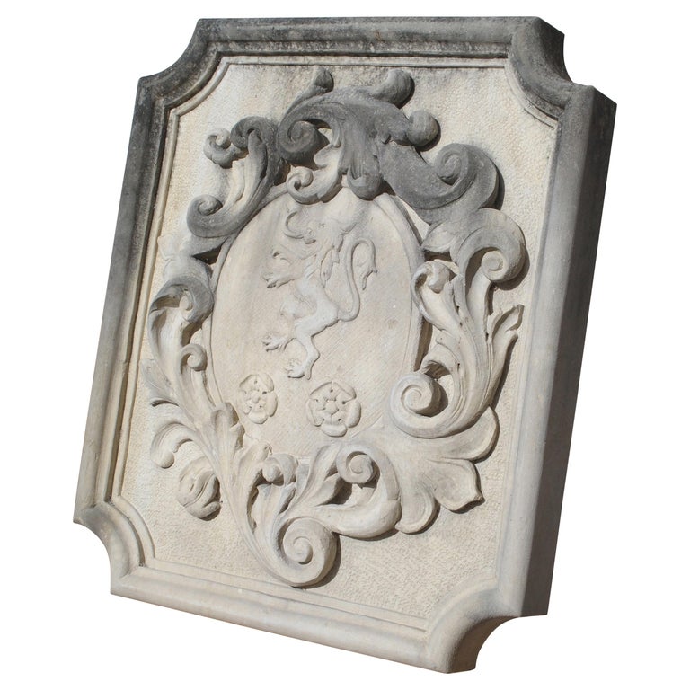 Carved Italian Limestone Plaque with Rampant Lion at 1stDibs