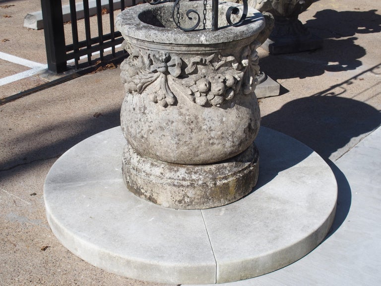 Carved Italian Limestone Well with Iron Overthrow at 1stDibs