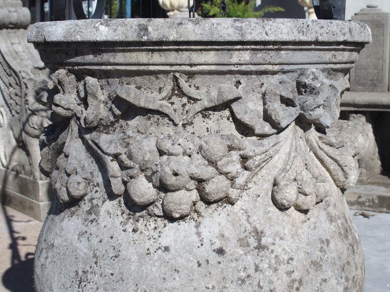 Carved Italian Limestone Well with Iron Overthrow at 1stDibs