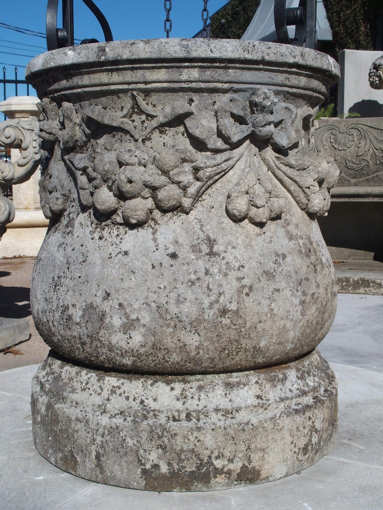 Carved Italian Limestone Well with Iron Overthrow at 1stDibs