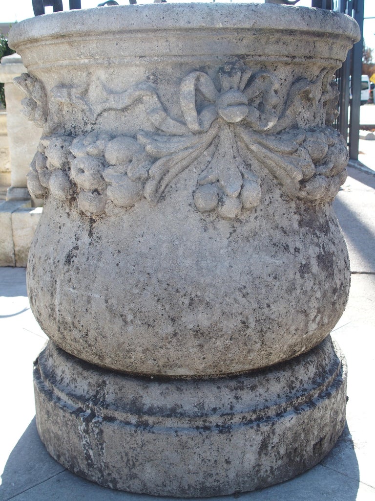 Carved Italian Limestone Well with Iron Overthrow at 1stDibs