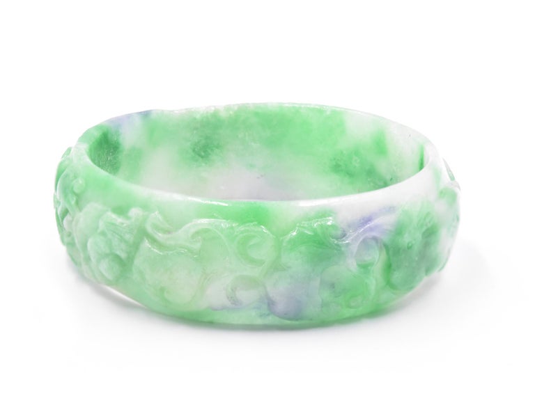 Carved Jade Bangle Bracelet at 1stDibs