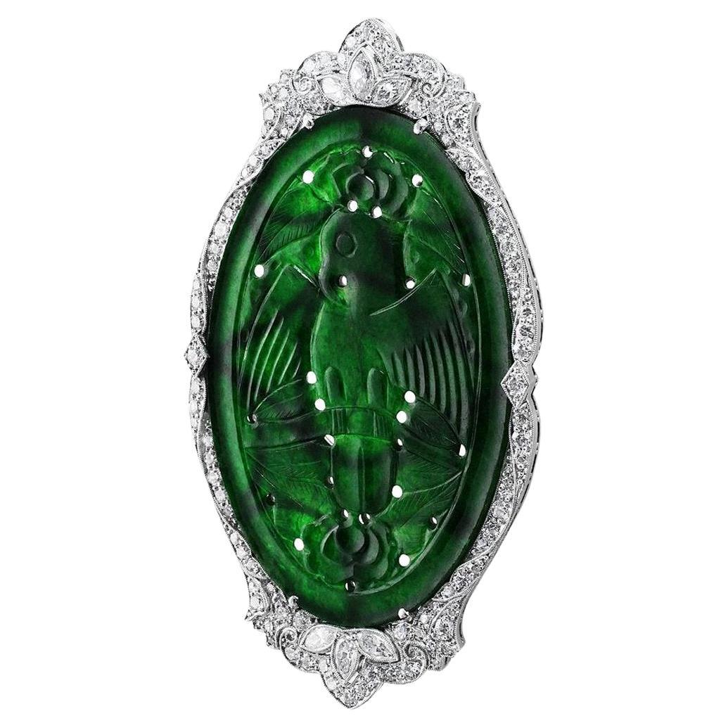 Egyptian Revival Carved Jade and Diamond Pin at 1stDibs