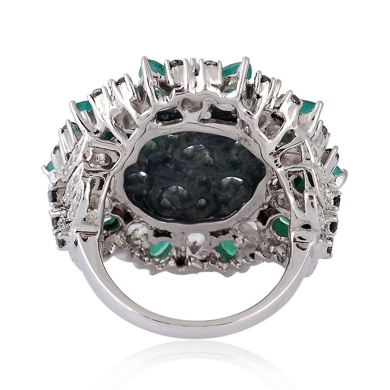 Carved Jade Multi Gemstone Ring with Diamonds Made in 18k Gold and ...