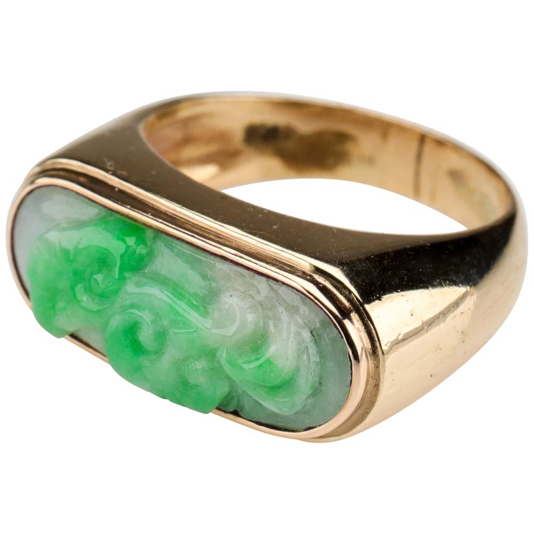 Carved Jade Saddle Ring Certified Untreated For Sale at 1stDibs