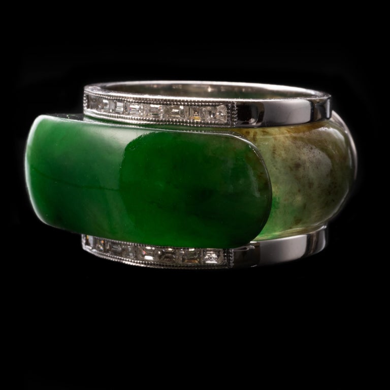 Carved Jade Saddle Ring with Gold and Diamond Frame For Sale at 1stDibs ...