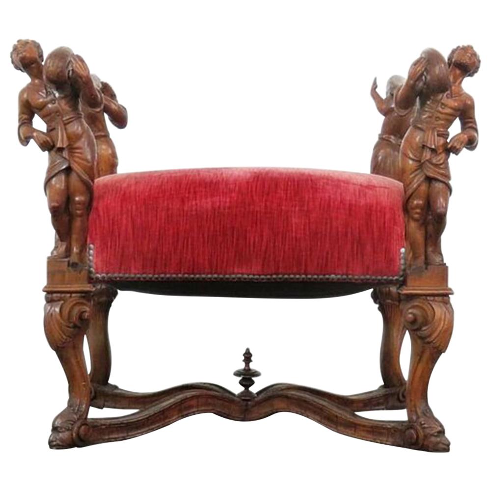 Fun Carved Drapery Swag French Painted Poof Stool Ladies Vanity Stool ...