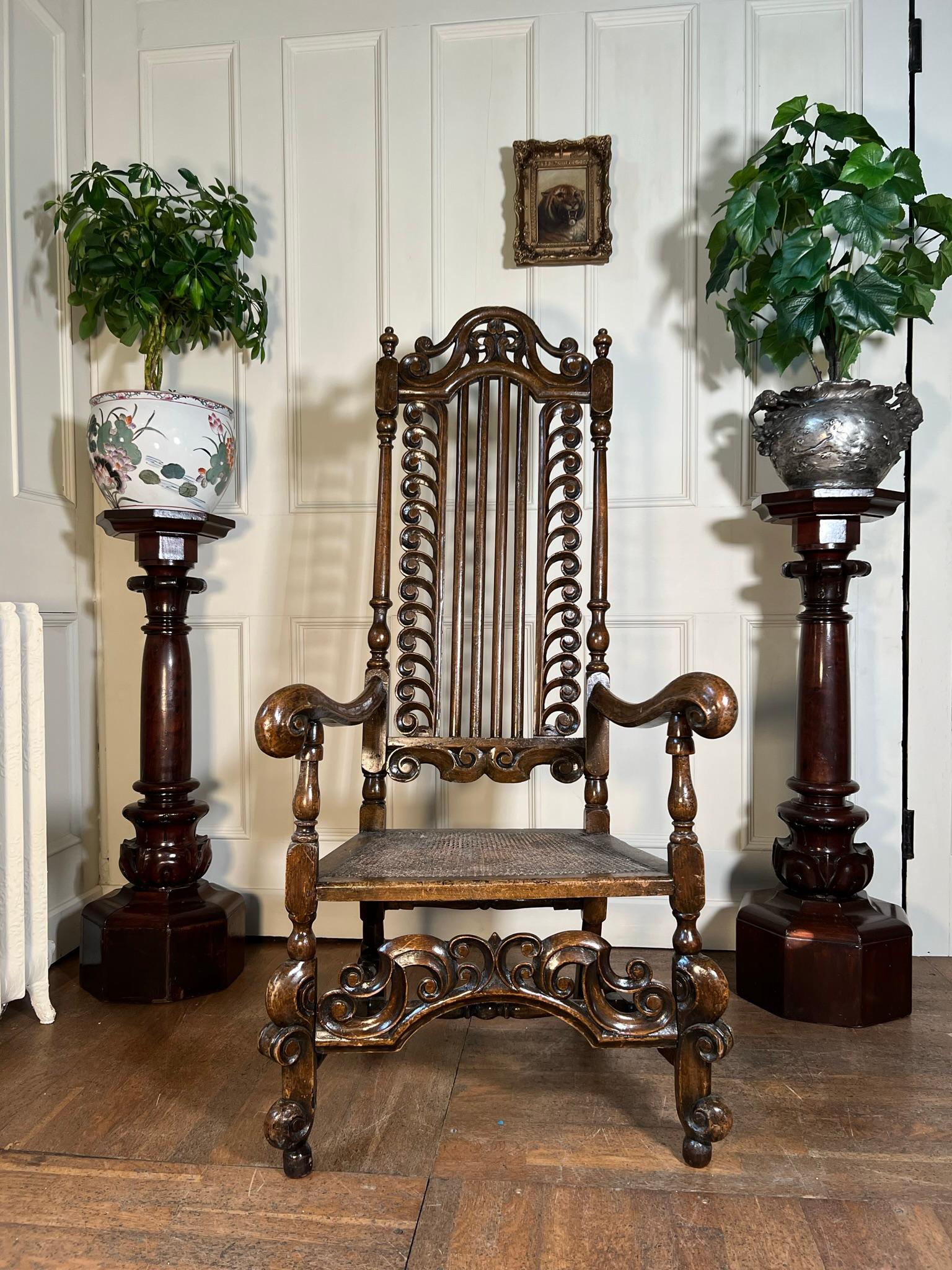 Carved late 17th century style high back armchair For Sale at 1stDibs