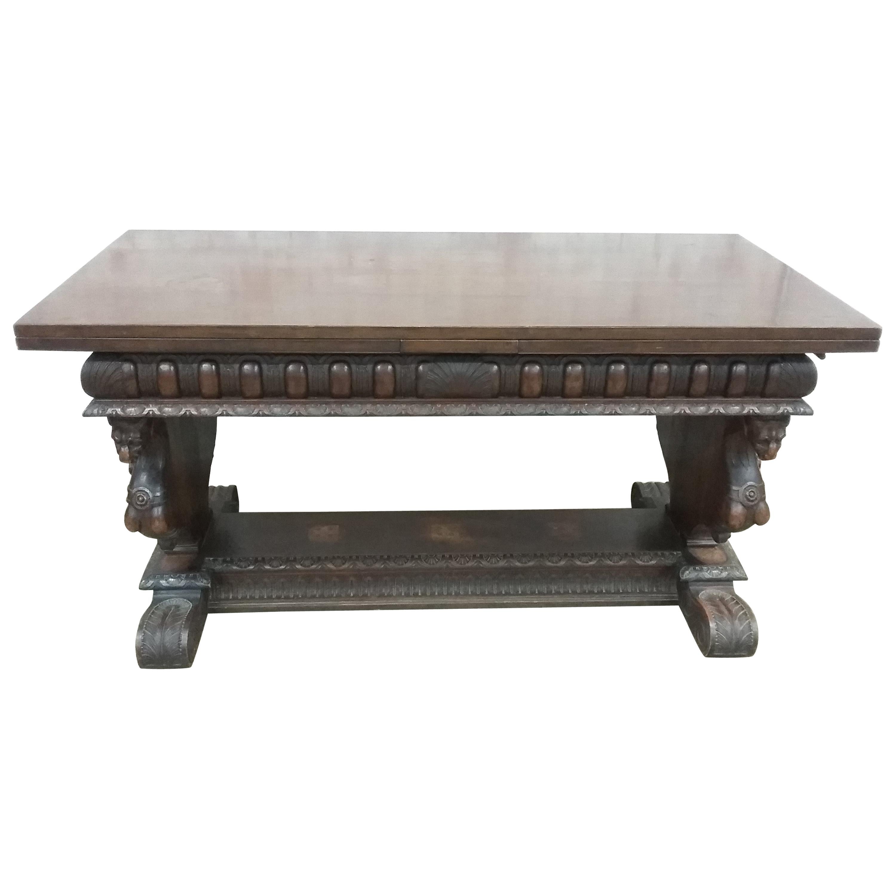 19th Century Carved Walnut Library Table with Carved Griffins at 1stDibs