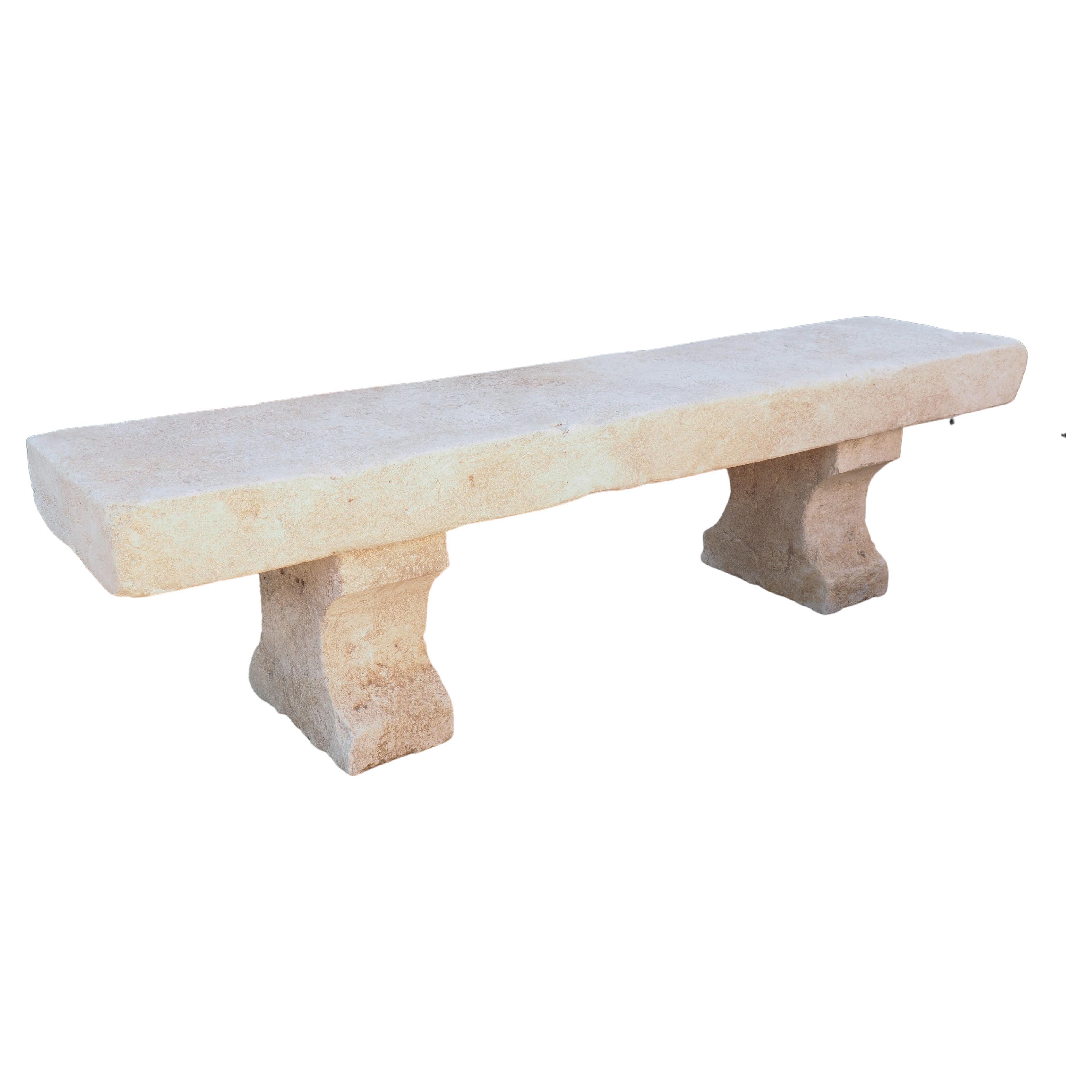 Hand-Carved Pair of Limestone Benches at 1stDibs