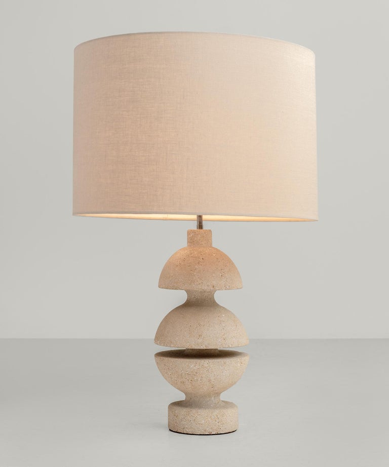 Carved Limestone Table Lamp by Albert Tormos, France circa 1970 at 1stdibs