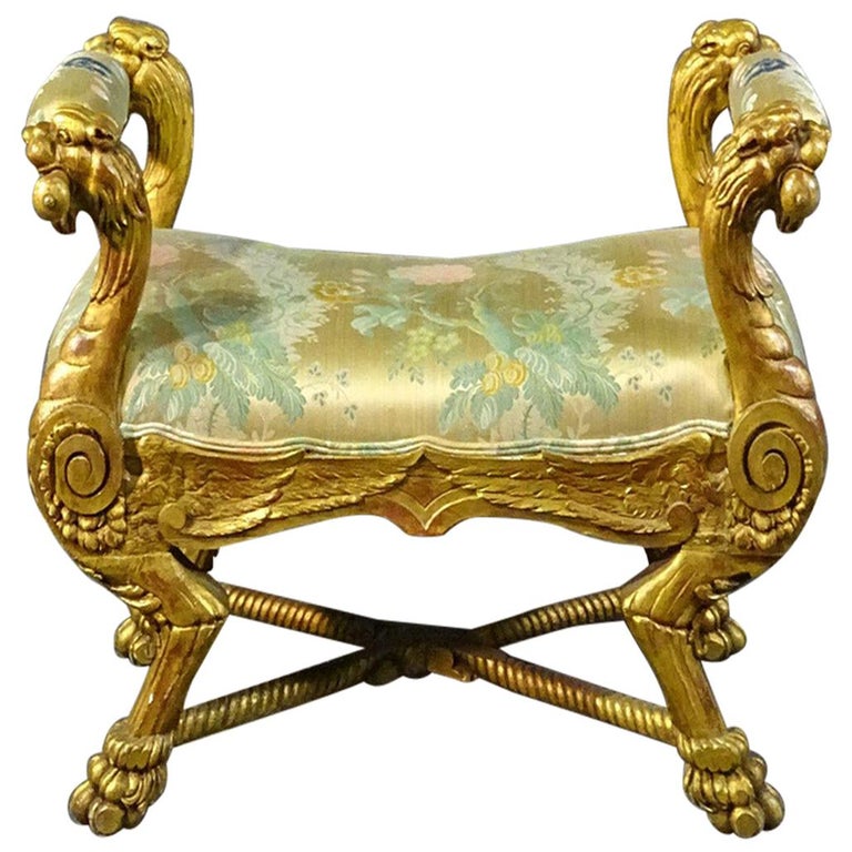 Carved Lion Head Paw Footed Gilded English Regency Foot Stool Vanity ...