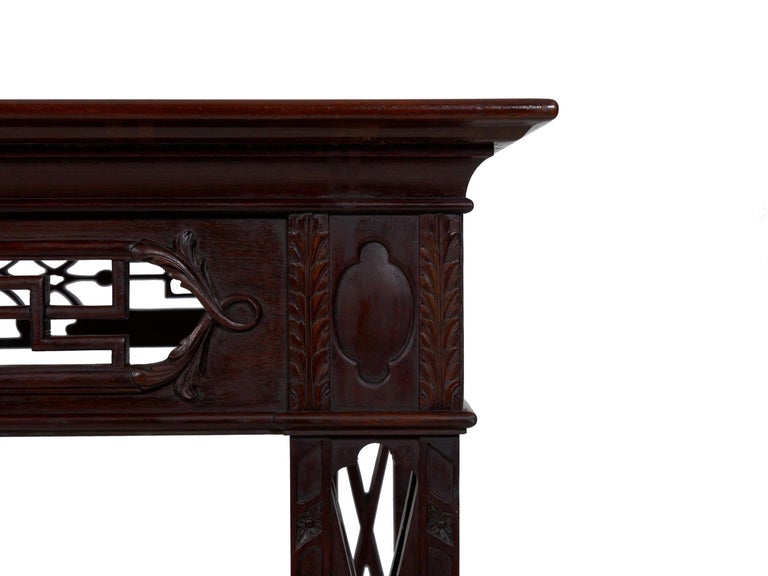 Carved Mahogany English Antique Library Console Table For Sale at 1stDibs
