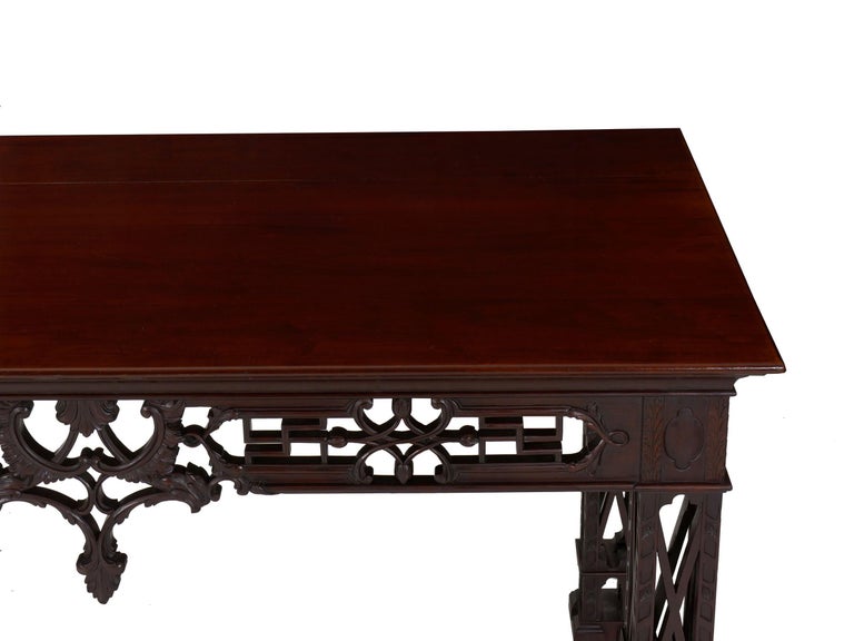 Carved Mahogany English Antique Library Console Table For Sale at 1stDibs