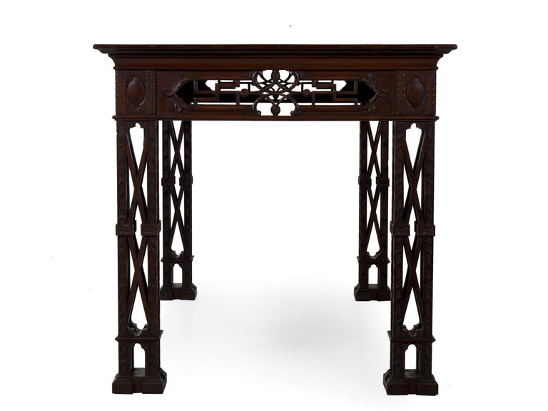 Carved Mahogany English Antique Library Console Table For Sale at 1stDibs