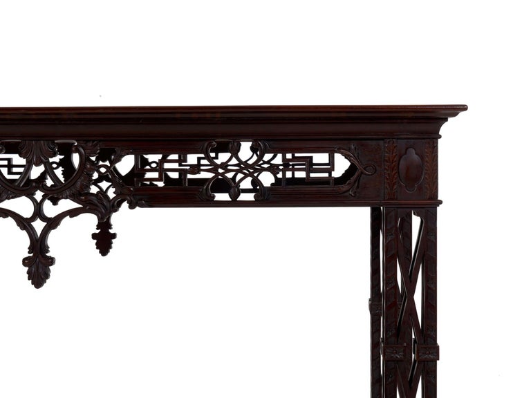 Carved Mahogany English Antique Library Console Table For Sale at 1stDibs