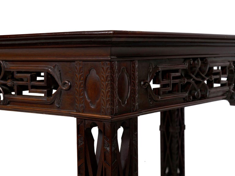 Carved Mahogany English Antique Library Console Table For Sale at 1stDibs