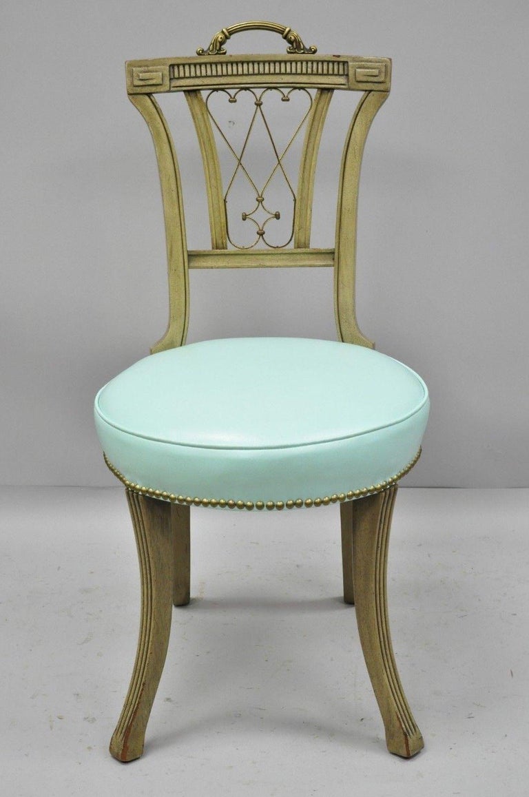 Carved Mahogany Regency Style Chair with Brass Handle and Aqua Blue ...