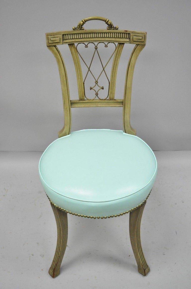 Carved Mahogany Regency Style Chair with Brass Handle and Aqua Blue ...