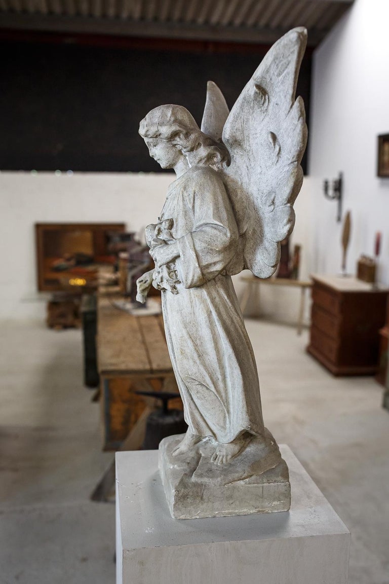 Carved Marble Angel with Outstretched Wings at 1stDibs