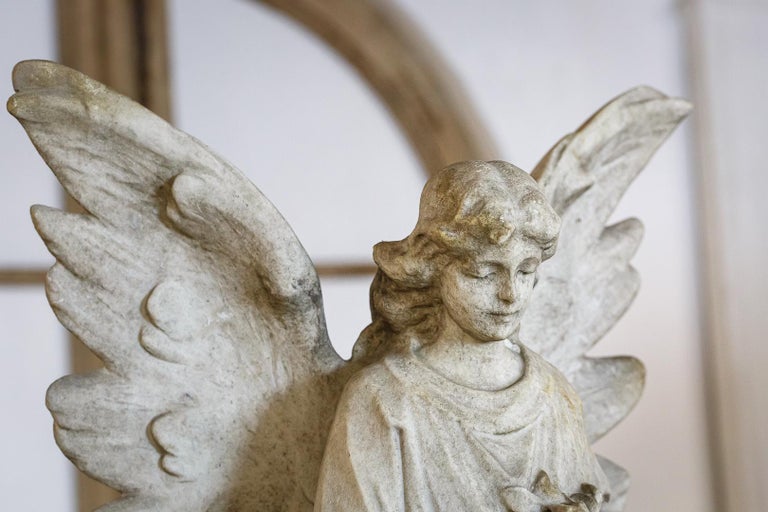 Carved Marble Angel with Outstretched Wings at 1stDibs