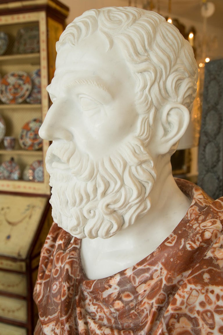 Carved Marble Bust of a Greco-Roman Figure with Large Marble Pedestal ...