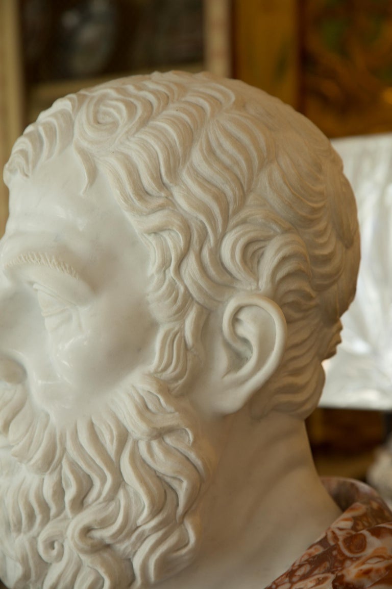 Carved Marble Bust of a Greco-Roman Figure with Large Marble Pedestal ...