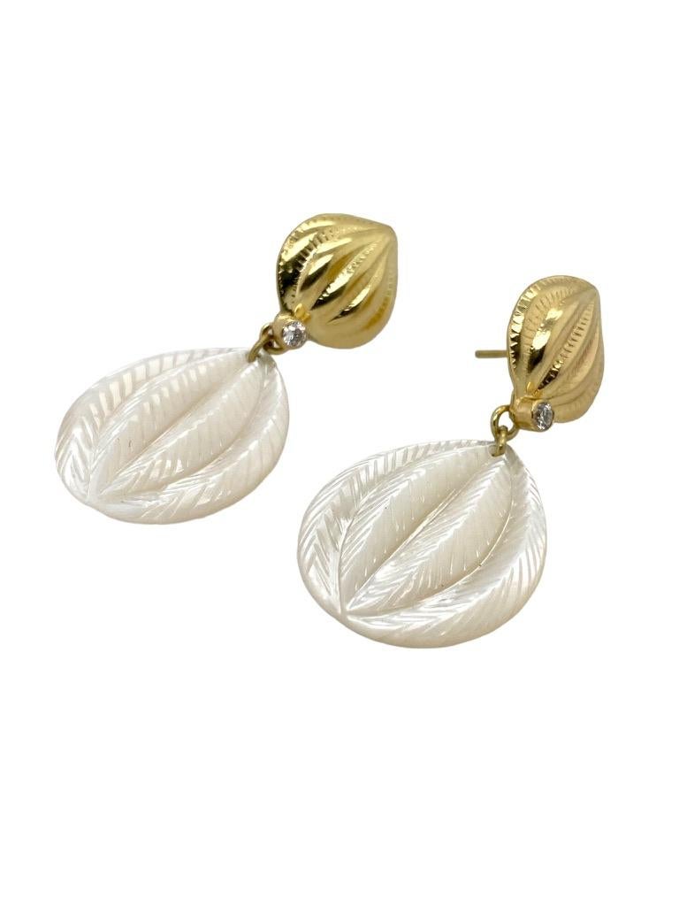 Carved Mother of Pearl Earring with Onion Gold Design W/ Diamonds by K ...