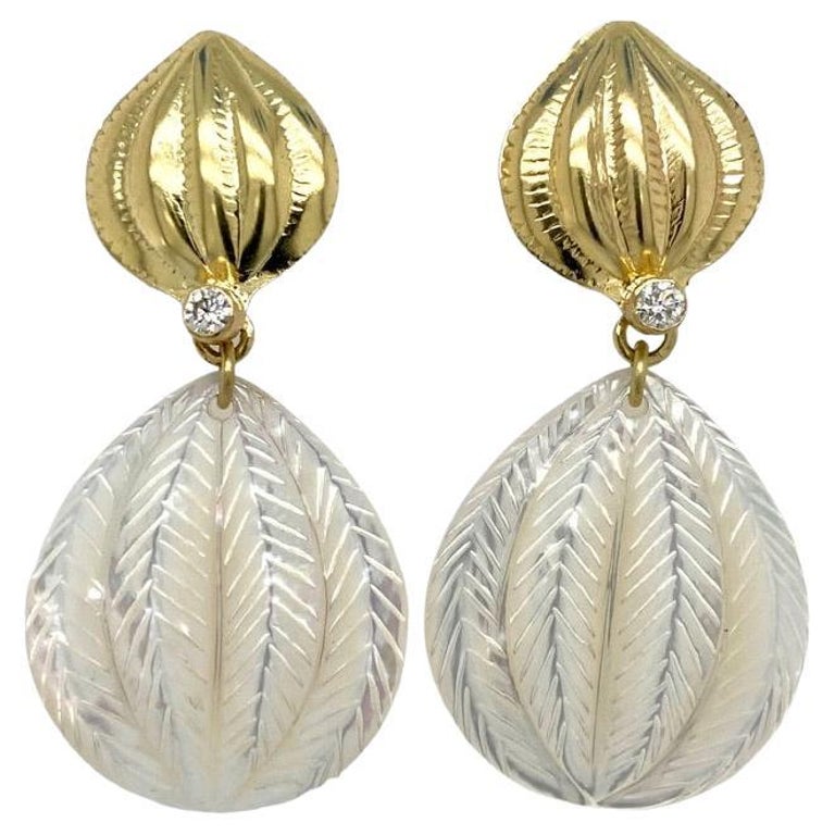 Carved Mother of Pearl Earring with Onion Gold Design W/ Diamonds by K ...