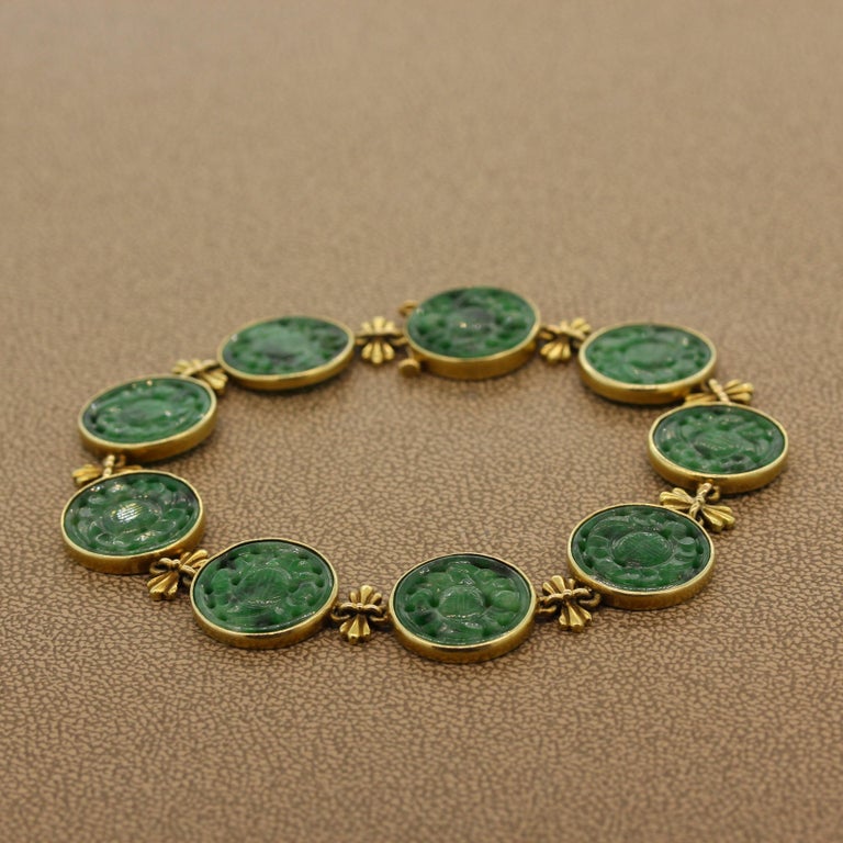 Carved Nephrite Gold Bracelet For Sale at 1stDibs