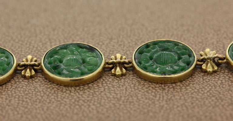 Carved Nephrite Gold Bracelet For Sale at 1stDibs