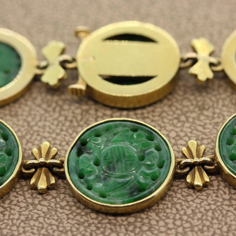Carved Nephrite Gold Bracelet For Sale at 1stDibs