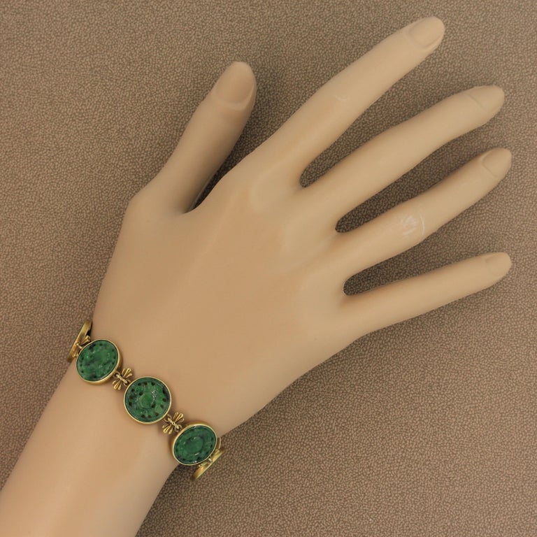 Carved Nephrite Gold Bracelet For Sale at 1stDibs