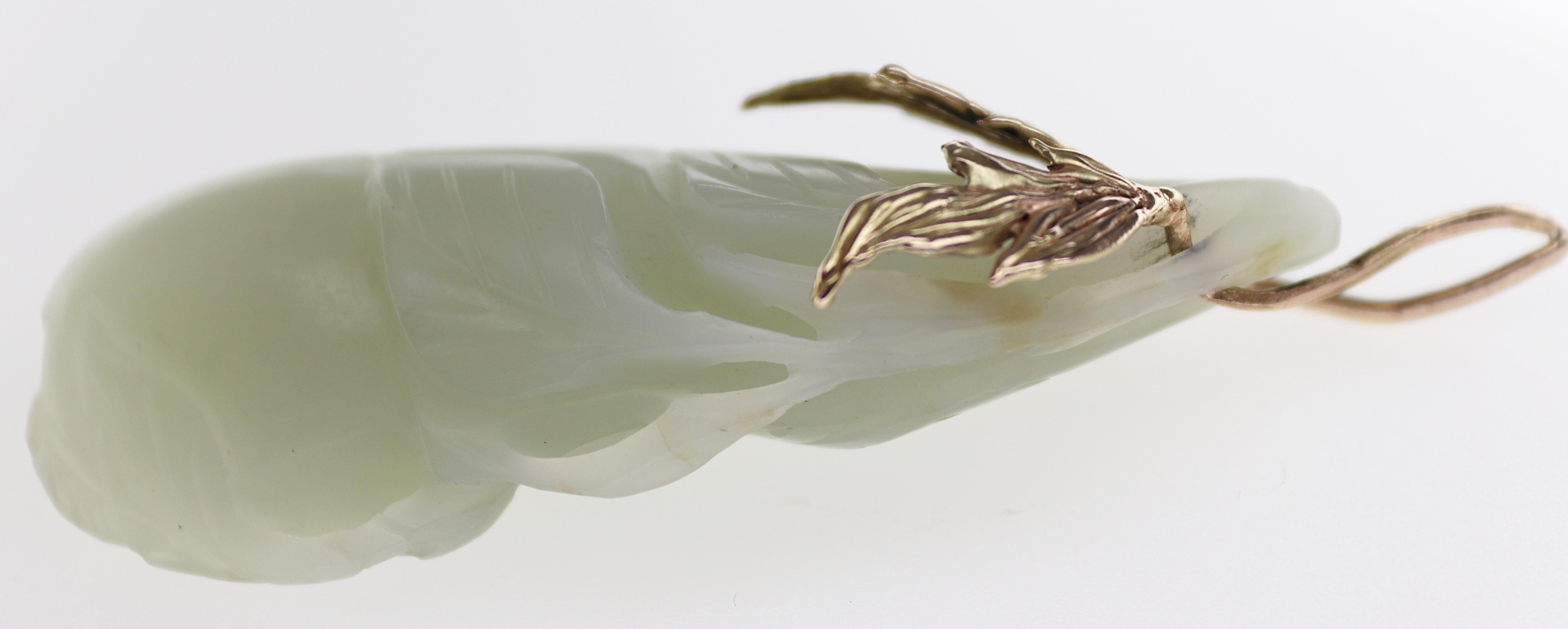 Carved Nephrite Jade, 14K Yellow Gold Pendant For Sale at 1stDibs