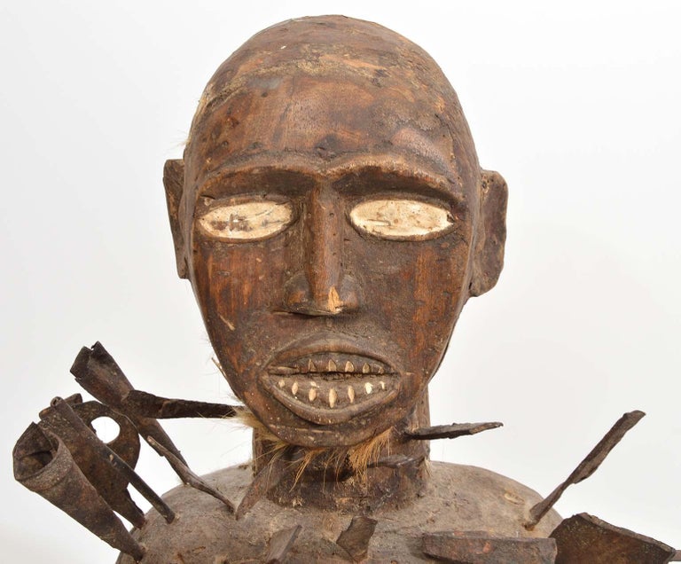 Carved Nkisi N'kondi Power Statue with Inserted Metal Objects and ...