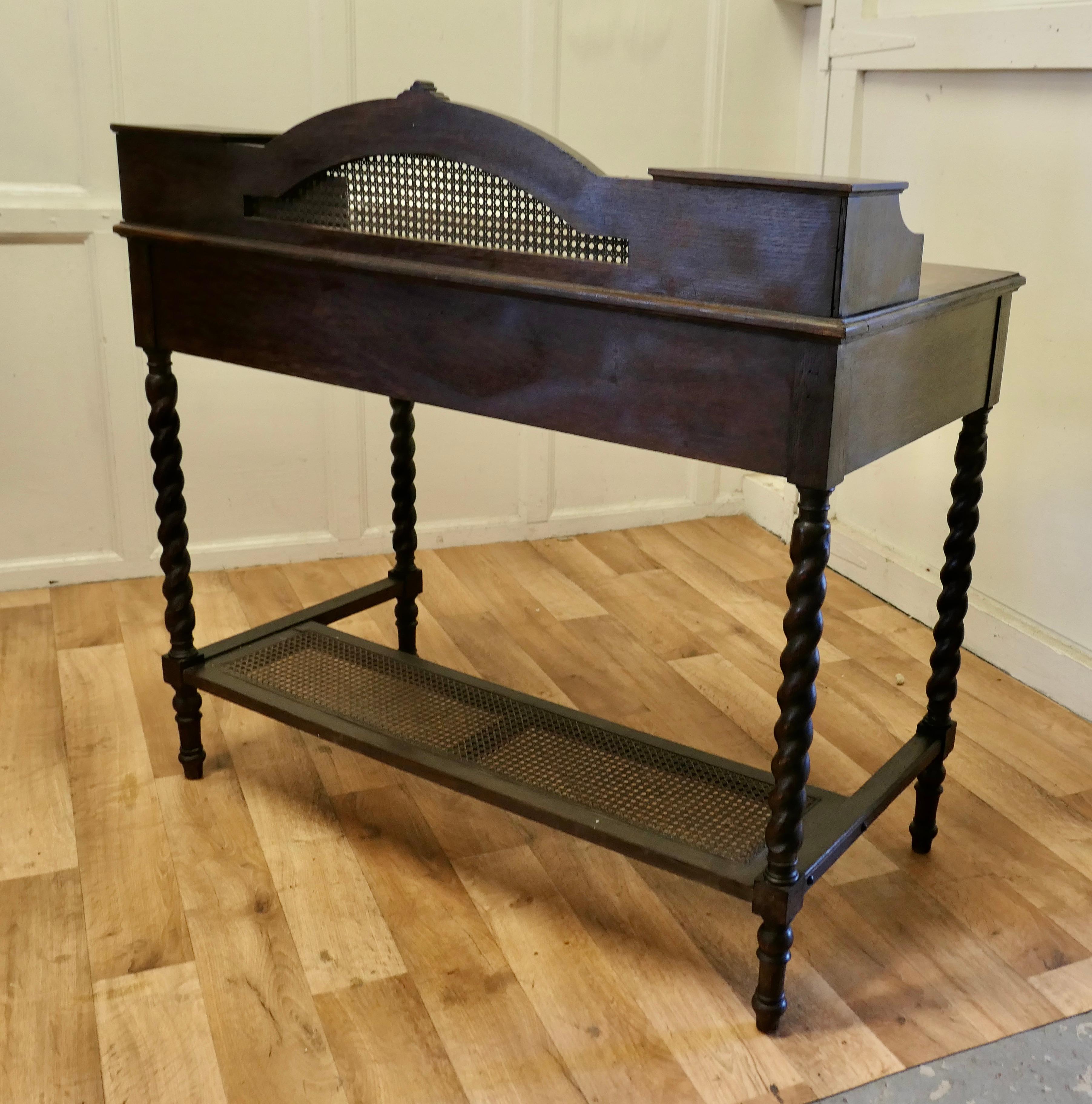 Carved Oak and Rattan Reception Desk For Sale at 1stDibs