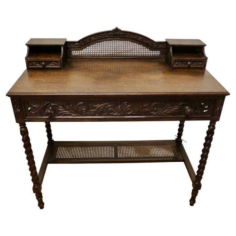 Carved Oak and Rattan Reception Desk For Sale at 1stDibs