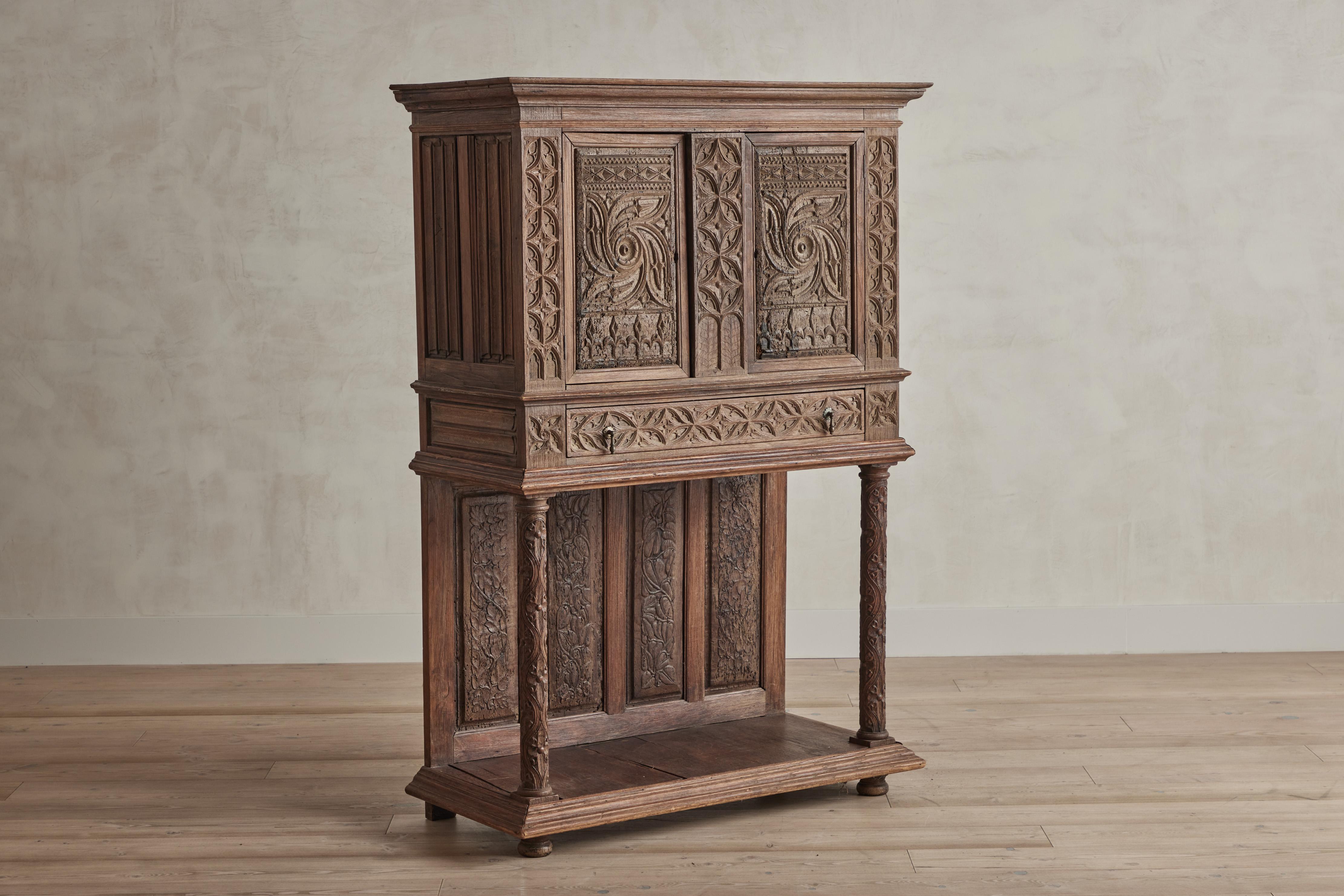 Carved Oak Bar Cabinet at 1stDibs