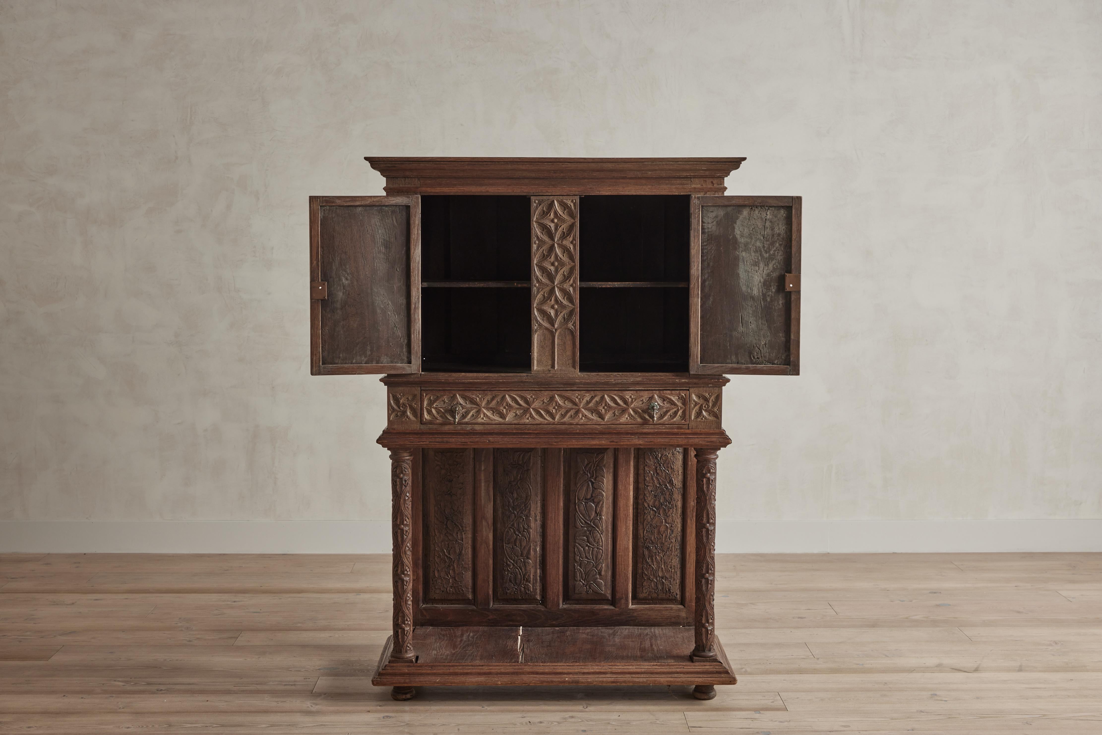 Carved Oak Bar Cabinet at 1stDibs