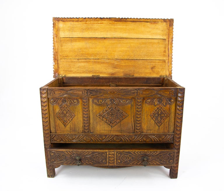 Carved Oak Chest, Oak Blanket Box, Carved Trunk, Oak Coffer, Chest ...