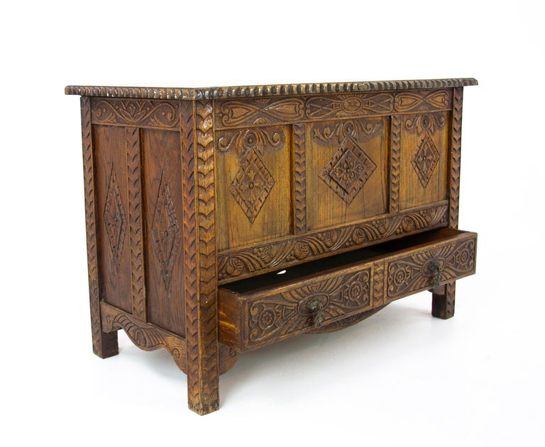 Carved Oak Chest, Oak Blanket Box, Carved Trunk, Oak Coffer, Chest ...