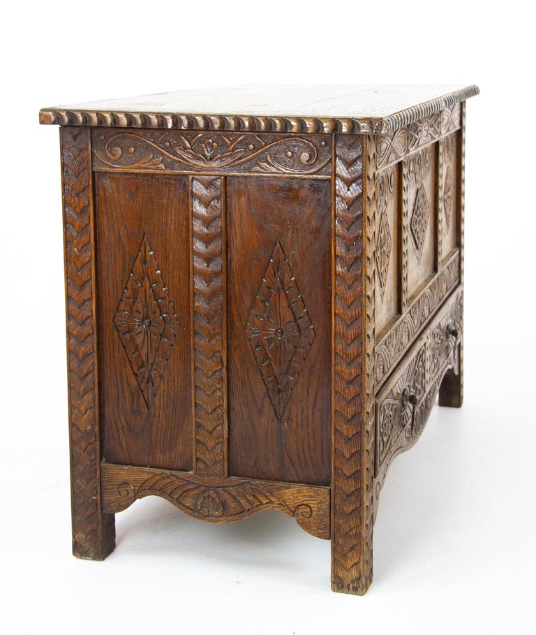 Carved Oak Chest, Oak Blanket Box, Carved Trunk, Oak Coffer, Chest ...