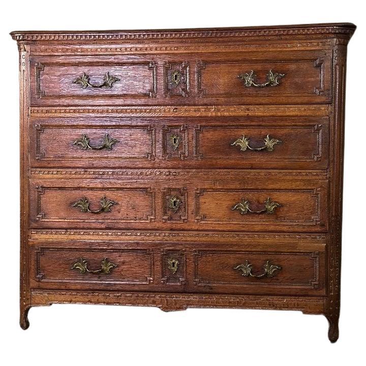 Carved Oak Commode, Four Drawers, 18th Century For Sale at 1stDibs