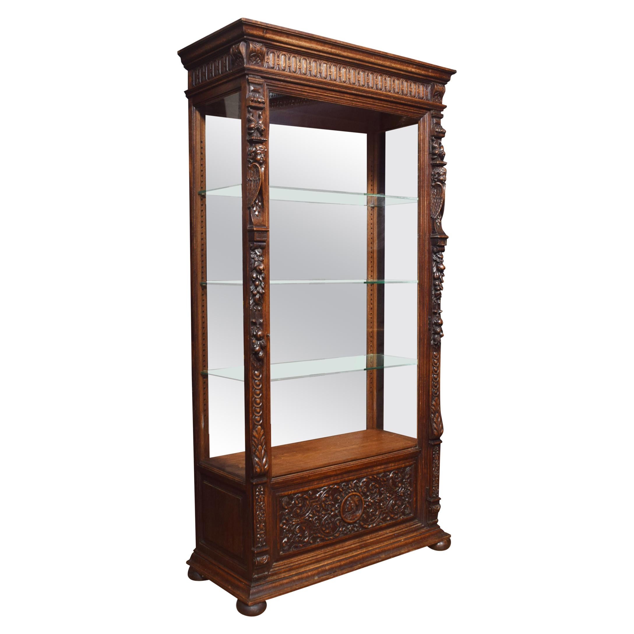 Antique Oak and Glass Display Cabinet at 1stDibs