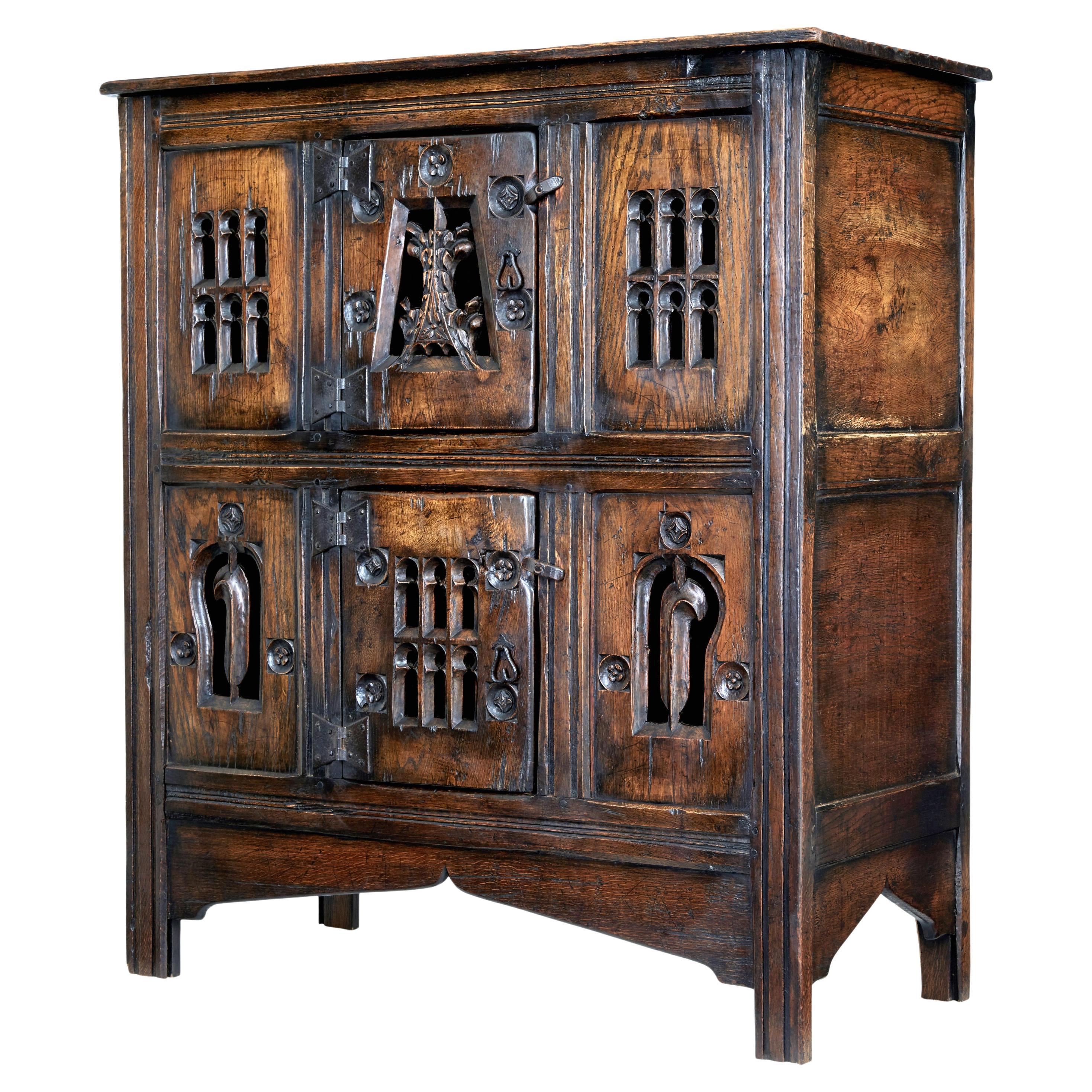 Carved Oak Gothic Revival Food Cupboard For Sale at 1stDibs