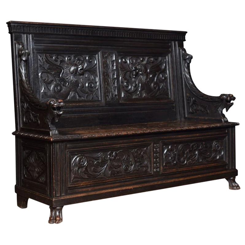 Carved Oak Hall Settle For Sale at 1stDibs